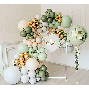 146 Pieces Sage Green Gold Ivory White Balloon Garland Arch Kit, Sage Olive Green Ivory White Gold Balloons Decor Jungle Safari Tropical Baby Shower Birthday Theme Party Decorations Supplies for Boys
