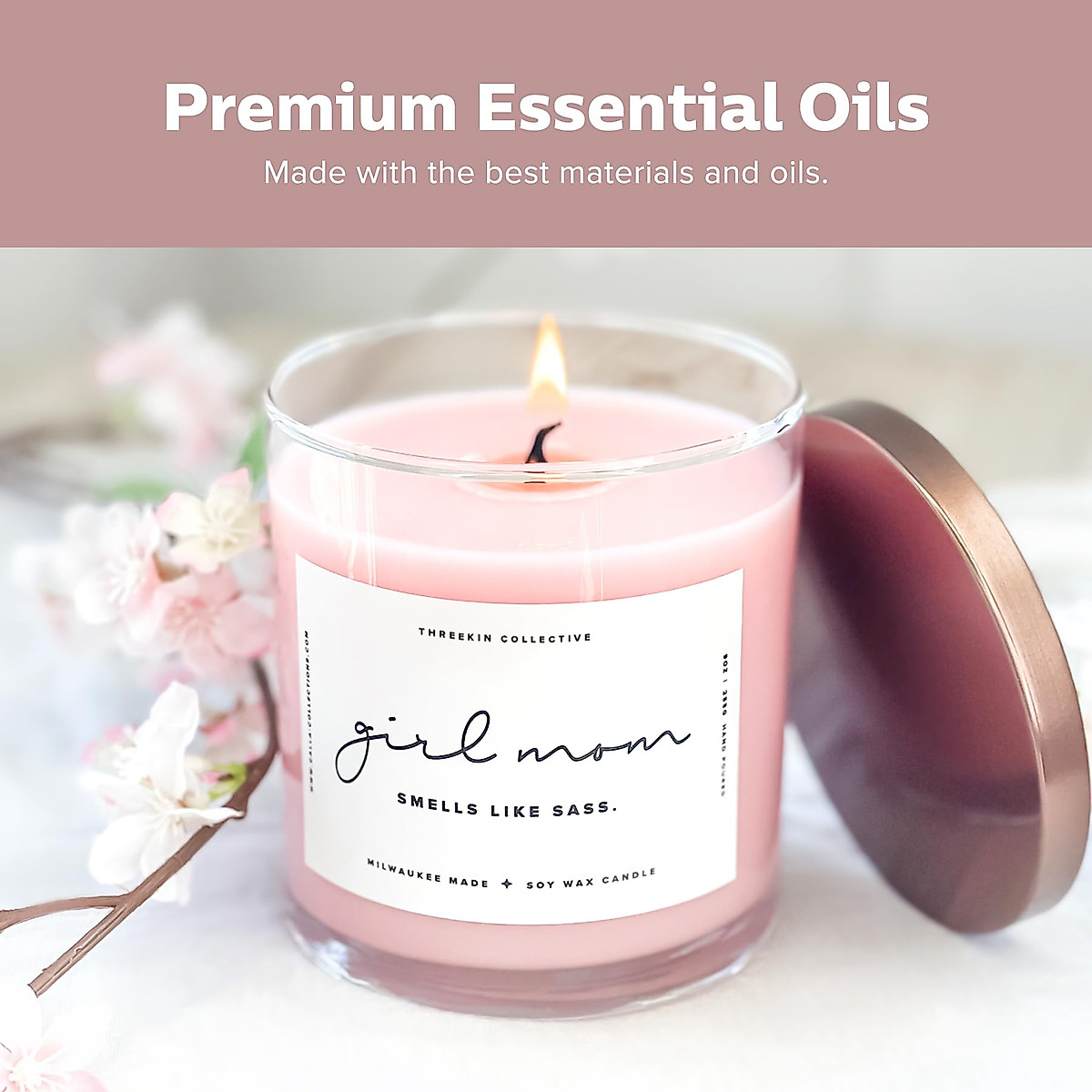 ThreeKin Scented Candles for Girl Mom, Natural Soy Wax Candles for Home, Relaxing Aromatherapy for Moms, Lavender Essential Oils with a Hint of Sass, Long Lasting Candle Burns for 75 Hours