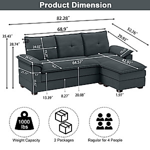 Jarenie Upholstered Cloud Couch Sectional, 82" Modern Sofa with Ottoman Convertible, 3 Seater L Shaped Couch Modular Floor Sofa