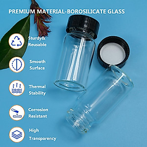 PEKYBIO Clear Glass Sample Vial, Liquid Sampling Sample Glass Bottle, 20 ml (0.67OZ) Capacity, 24-400 Thread Black Closed Top Cap,PE liner, Pack of 100
