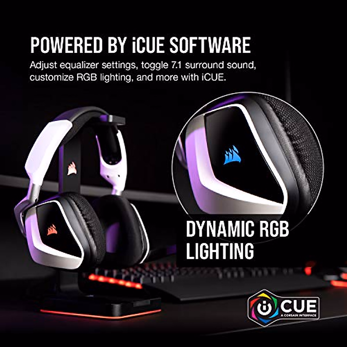 Corsair VOID RGB ELITE Wireless Gaming Headset - 7.1 Surround Sound - Discord Certified - iCUE Compatible - PC, Mac, PS5, PS4 - White