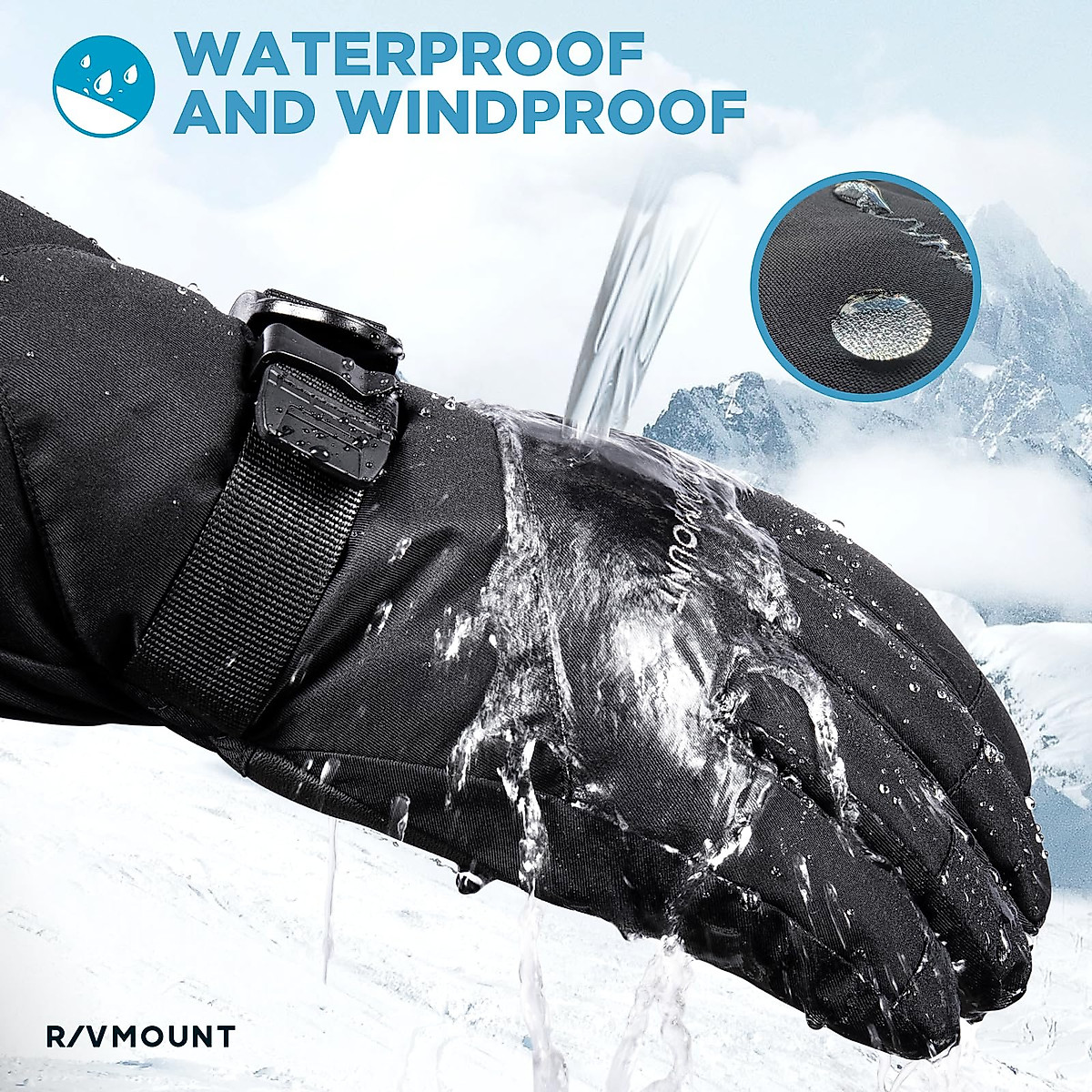 rivmount Ski Snow Gloves Men Women, Waterproof 3M Thinsulate Touchscreen, Winter Cold Weather Warm Gloves Wrist Leashes