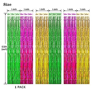 Luau Hawaiian Party Decorations, Flamingo Party Decorations, Green Rose Red and Yellow Foil Fringe Backdrop, Beach Bachelorette Streamer for Tropical Hawaiian Aloha Party Decorations(3 Pack)