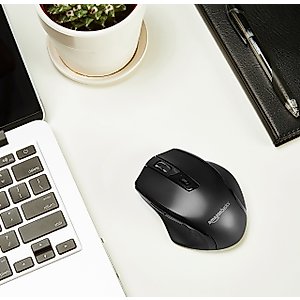 Amazon Basics Ergonomic Wireless PC Mouse - DPI Adjustable - Black & Gaming Computer Mouse Pad - Black