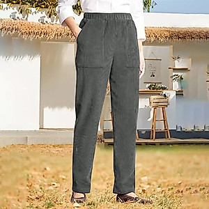 Corduroy Pants Women Fall Women's Work Pants Womens Elastic Waist Pants Womens Trousers High Waisted Straight Leg Pants Palazzo Pants Winter with Pockets Gray XL