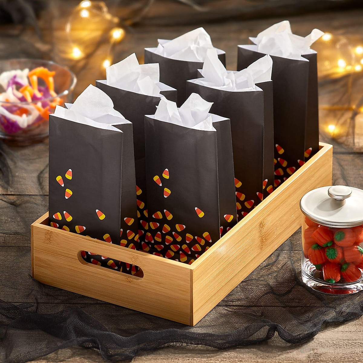 mDesign Wide Bamboo Kitchen Cabinet & Fridge Drawer Organizer Tray - Storage Bin with Handles for Cutlery, Serving Spoons, Cooking Utensils, Appliances - Echo Collection, 8 Pack, Natural Wood