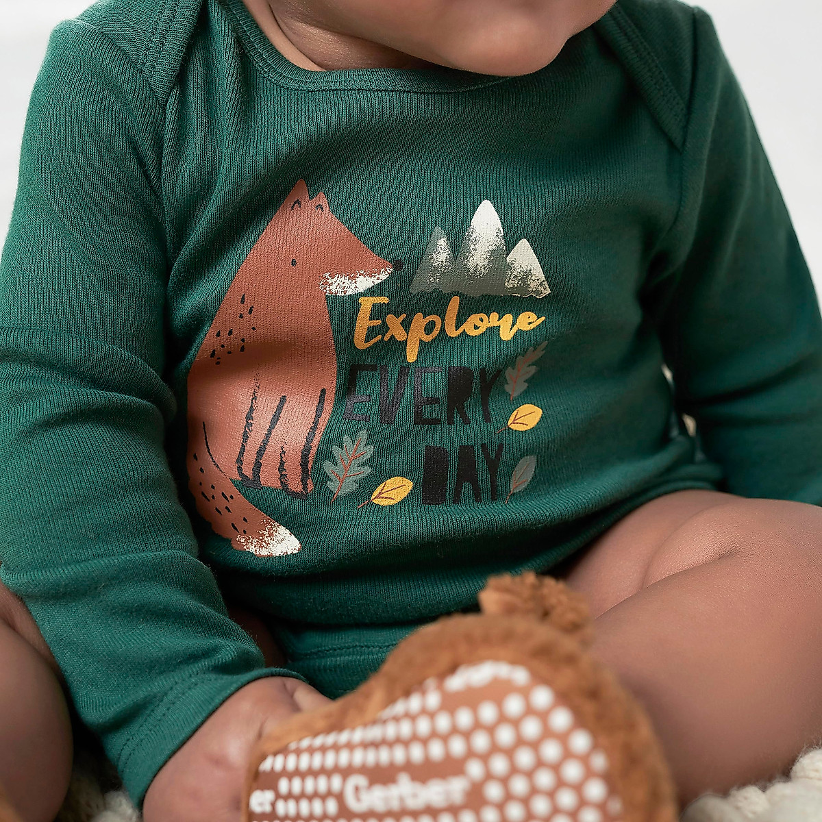 Gerber Baby Boys' 6-Pack Long-Sleeve Onesies Bodysuit, Green Fox