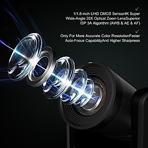 top0 4K NDI PTZ Camera,3G-SDI&HDMI2.0&USB3.0&IP,4K60fps,20X Optical Zoom,Live Streaming for Events/Video Production/Church/Boradcast Service