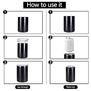 Can Cooler 3in x 4.25in Can Cooler insulated 3-in-1 Stainless Steel Beer Can Cooler universal (black1pcs)