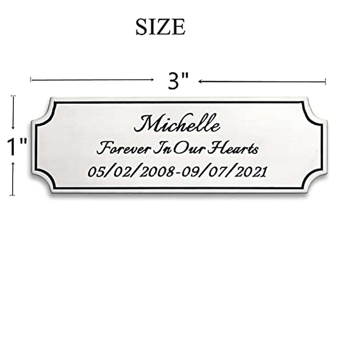 3"W x 1"H, Custom Elegant Engraved Plate, Personalized Memorial Name Plate for Trophy, Frames, Urn, Brass or Stainless Steel Laser Engraved Plaque with Adhesive Backing or Screws (Silver, Gold)