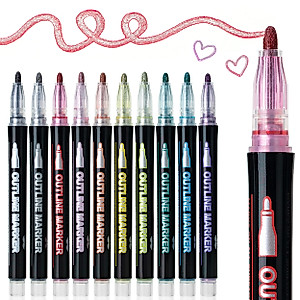 Mr. Pen- Double Line Outline Markers, 10 Colors, Shimmer Markers, Outline Markers Self-Outline Metallic Markers, Outline Pens, Metallic Outline Markers, Craft Pens, Outline Marker