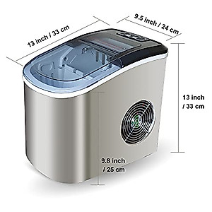Angel Canada Stainless Steel Portable Ice Maker Compact Countertop with Panoramic View Window, Ice Cube Machine, Bullet Cubes in S/L Size 26 lb/24H for Home Office Party, Boat RV