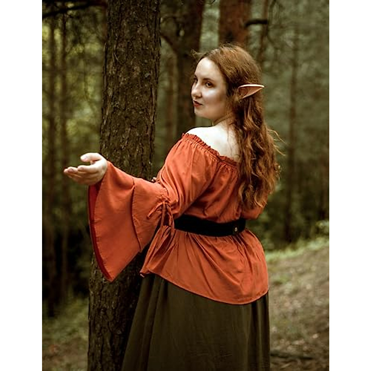 Womens Peplum Tops Boho Renaissance Shirt Bell Sleeve Peasant Blouse Dressy Casual Summer Top Orange 2XL