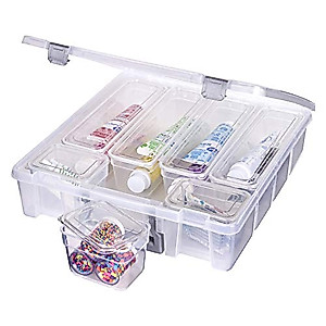 AB Designs 6967ABD Super Satchel with 9 Mixed Bins Inside Stackable Home Storage Organization Container, Clear with Sliver Latches and Handle, w/Long