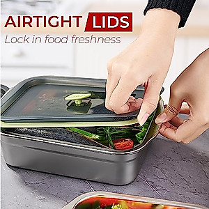 SUBRON 2Pcs Stainless Steel Food Storage Containers with Airtight Lids Set, Stackable Leak Proof Metal Lunch Bento Box Dishwasher & Freezer Safe (51+64oz