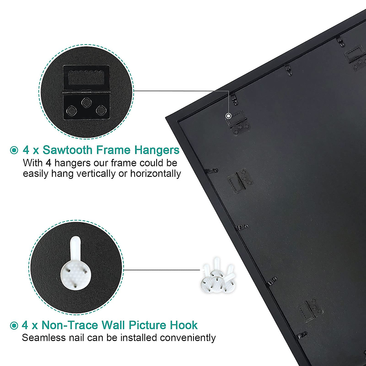 Bemaystar 2 Pack Diamond Art Painting Frames 16x20 - Pictures Frames Display 16x20in/40x50cm Photos without Mat or 14x18inch/35x45cm with Mat, Solid Wood Frame (Black)