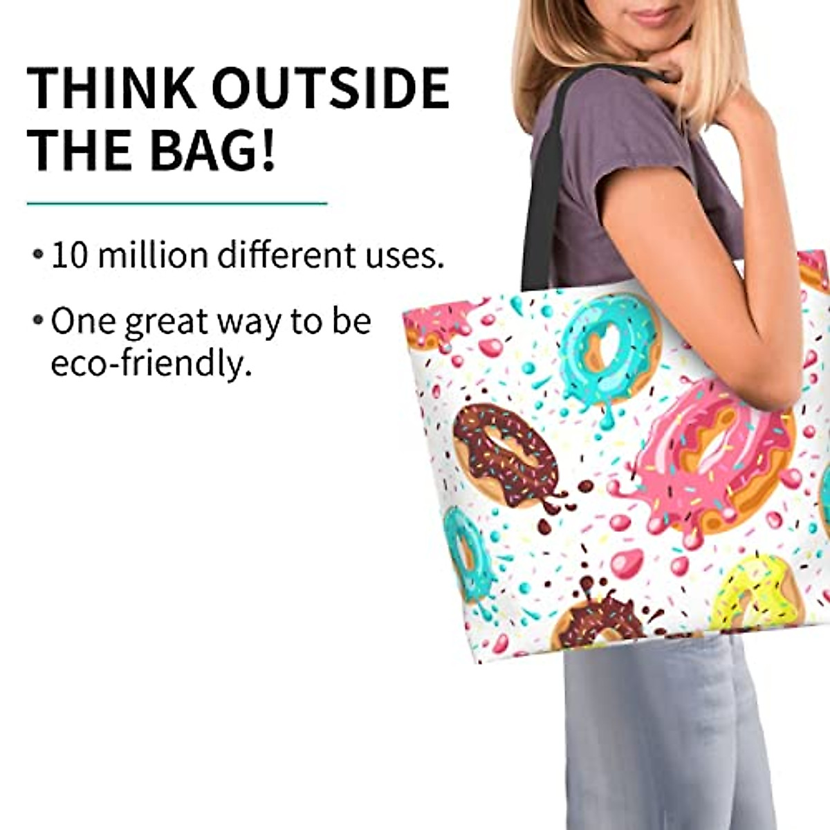 Donut Print Tote Bag Shoulder Bag for Women 19.7x15.7Inch