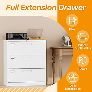 Lateral File Cabinet with Lock, 3 Drawer Lateral Filing Cabinet, Metal Lateral File Cabinet for Home and Office, Metal Storage File Cabinet for Hanging Files Letter/Legal/F4/A4 Size