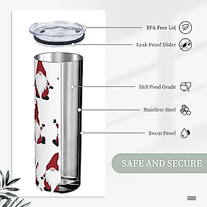 AFHYZY 20 oz Skinny Tumbler Reusable Coffee Travel Mug with Lids and Straws, Insulated Coffee Cups 20oz Stainless Steel Water Bottles Leak Proof for Women, Office - Gnome