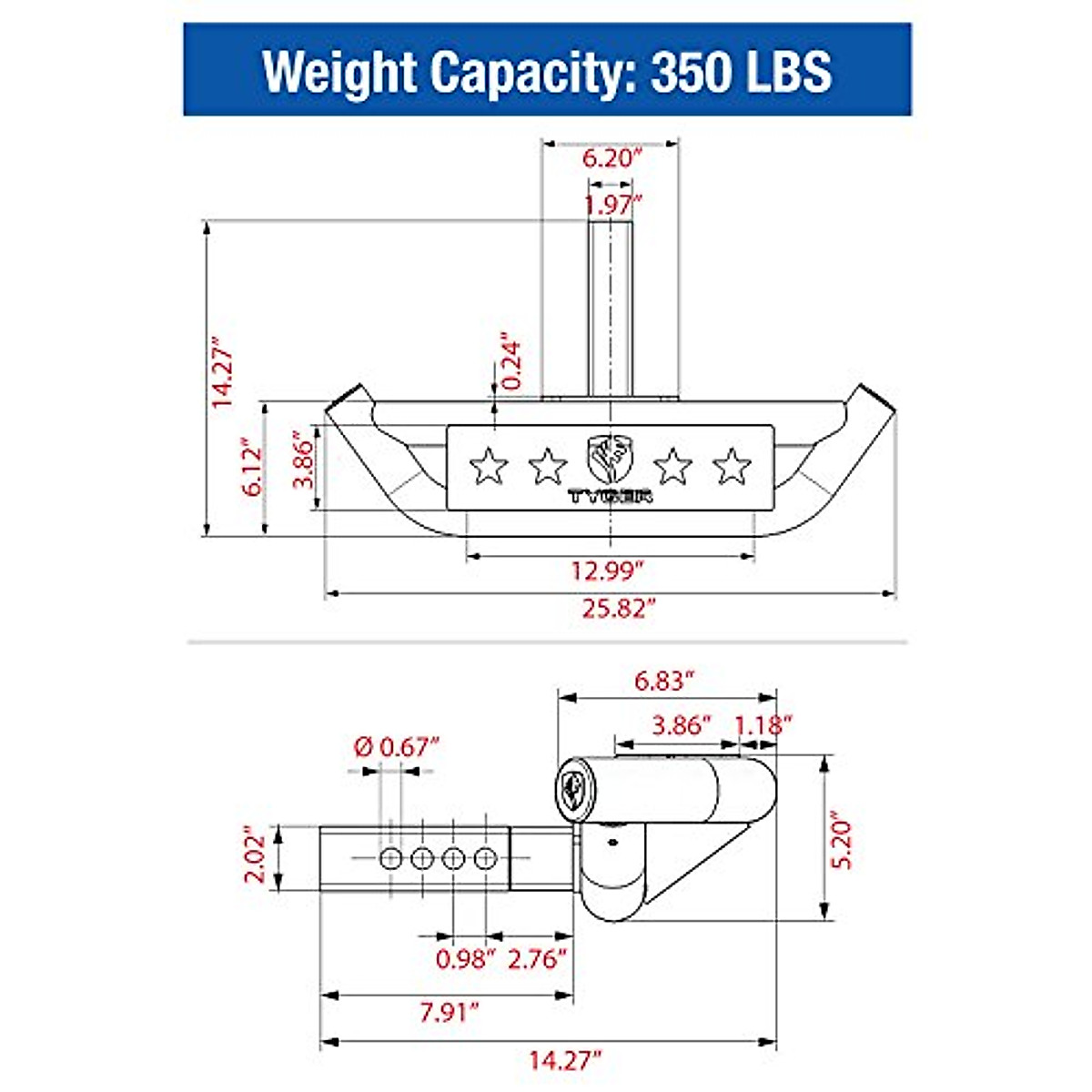 Tyger Auto TG-HS8U81238 Hitch Armor Compatible with Vehicles with 2" Hitch Receiver | Textured Black | Hitch Step | Rear Bumper Guard Protector | with Pin Lock and Stabilizer