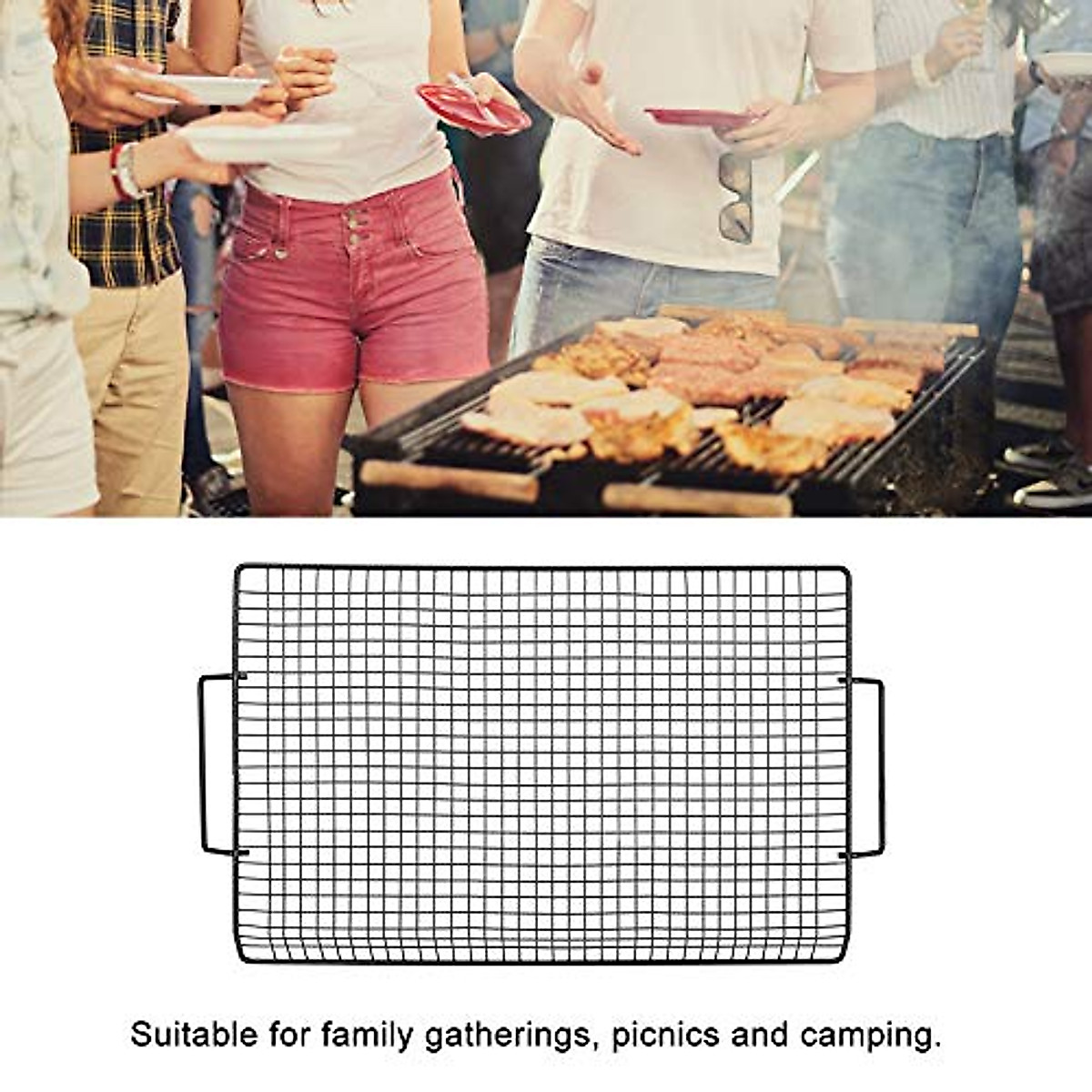 Barbecue Net, Portable Handle Iron Non-Stick BBQ Rack Barbecue Wire Mesh Grill Net for Family Gatherings, Garden Parties, picnics and Camping.