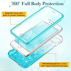 Ruky iPhone 6 6s 7 8 Case, iPhone SE 2020 Case, Glitter Full Body Rugged Liquid Cover with Built-in Screen Protector Shockproof Heavy Duty Girls Women Case for iPhone SE 2022 4.7” (Gradient Teal)