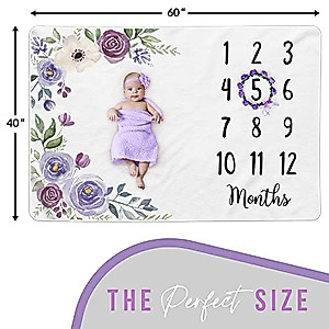 Paishanas Baby Monthly Milestone Blanket | Baby Girl | Super Soft Fluffy Fleece | Floral | Monthly Blanket | Photo Props for Newborn | Photography Backdrop 60" x 40"