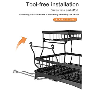 ZhenGuiRu Dish Drying Rack, 2-Tier Black Dish Racks for Kitchen Counter, Detachable Large Capacity Dish Drainer Organizer with Utensil Holder, Dish Drying Rack with Drain Board