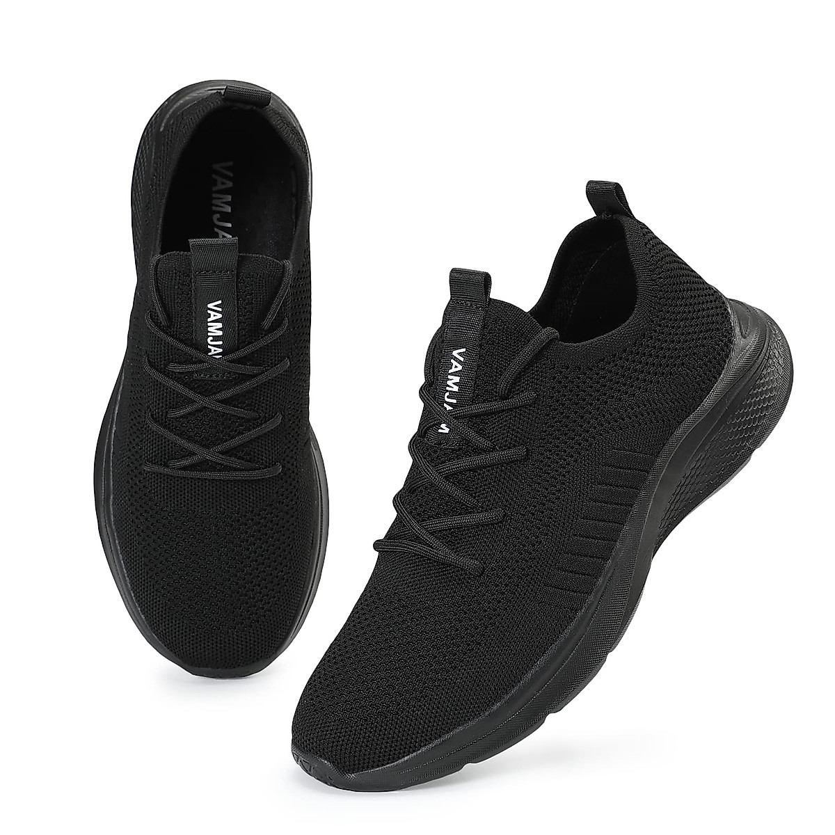 VAMJAM Men's Running Shoes Fashion Sneakers Lightweight Breathable Flying Knitting Lace Up Mesh Walking Shoes Workout Casual Sports Shoes Allblack Size 11