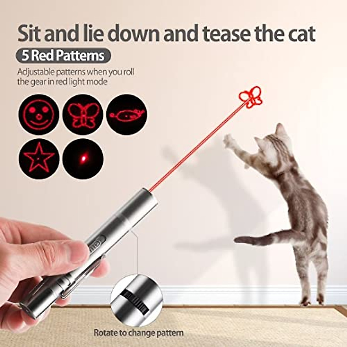 Cat Laser Toy, Interactive Toy with Red Dot LED Light Pointer, Long Range 3 Modes Lazer Projection Playpen for Kitten Interaction, Suitable for Cat Outdoor Pet Chasers Teasing Training Exercises
