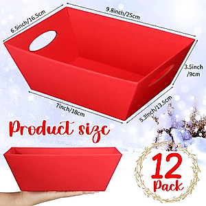 12 Pcs Small Basket for Gifts 9.8 x 6.5 Inch Empty Sturdy Cardboard Trays with Handles Bulk Gift Basket Market Tray Favor for Valentines Mother's Day Birthday Wedding (Red, Simple)