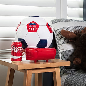 Coca-Cola Soccer Ball Mini Fridge, 5 Can Beverage Cooler with Hidden Opening, White Red Black, Unique Accessory for Den, Games Room, Man-Cave, Dorm, Sports Fans, Students