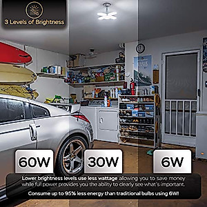 LED Basement Lights 2 Pack, Dimmable Basement Lights Ceiling LED, 60W Deformable LED Garage Light Bulb, 6000 Lumens Screw in LED Garage Light with 4 Leaf Panels, 6500K Daylight White Garage Lighting