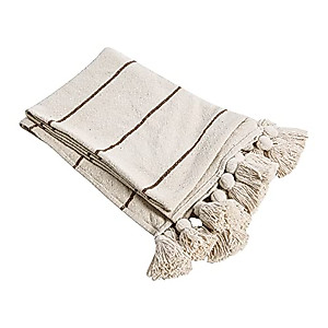 Main + Mesa Recycled Striped Cotton Throw Blanket with Tassels, Brown and Natural, One Size