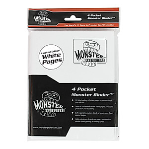 Monster 4 Pocket Trading Card Binder - Matte White Album, Anti-Theft & Anti-Drop TCG Protection w Side Loading Padded Pockets, Double Sided, Holds 160 Cards, For Sports, Gaming, Kpop, Christmas Gift