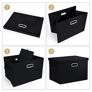 BinWhiz Storage Bins with Lid, Fabric Cube Bins Organizer Basket, Foldable Storage Box Containers with Handles for Closet Shelf Home Office Utility Room, 2-Pack (Small Size: 15x11x8.3 Inch, Black)