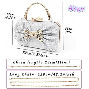 ELABEST Evening Clutch Bag Bowknot Ladies Party Handbag Bright Silver Crystal Purse Bow Design Shiny Bags For Bridal Wedding Cocktail Party (Silver)