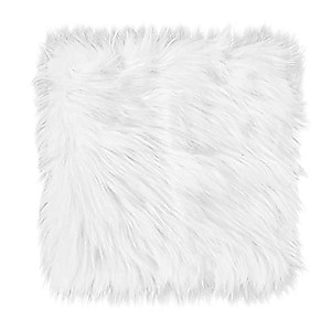 Molain 25 cm Small Rugs Fluffy Faux Fur Chair Pad Cover Rug Fuzzy Cushion Photography Props Background Nail Mat Carpet Christmas Party Decorative Home Living Room Sofa Bedroom Floor (White Square)