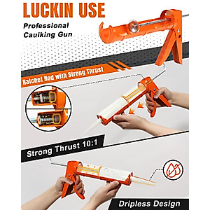 Holothurian Caulking Gun, Caulk Gun No Drip,Sealant Finishing Tool Grout Scraper for Kitchen Bathroom Window Sink Joint, 1/10 Gallon Cartridge, 10:1 Thrust Ratio