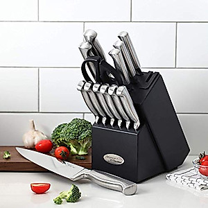 Marco Almond KYA28 Japanese High Carbon Stainless Steel Self Sharpening Knife Block Set + KYA59 Titanium Coated Stainless Steel Long Handle Spoons