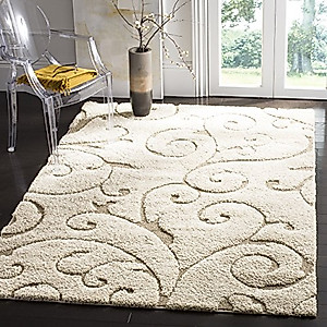 SAFAVIEH Florida Shag Collection Accent Rug - 4' x 6', Cream & Beige, Scroll Design, Non-Shedding & Easy Care, 1.2-inch Thick Ideal for High Traffic Areas in Foyer, Living Room, Bedroom (SG455-1113)