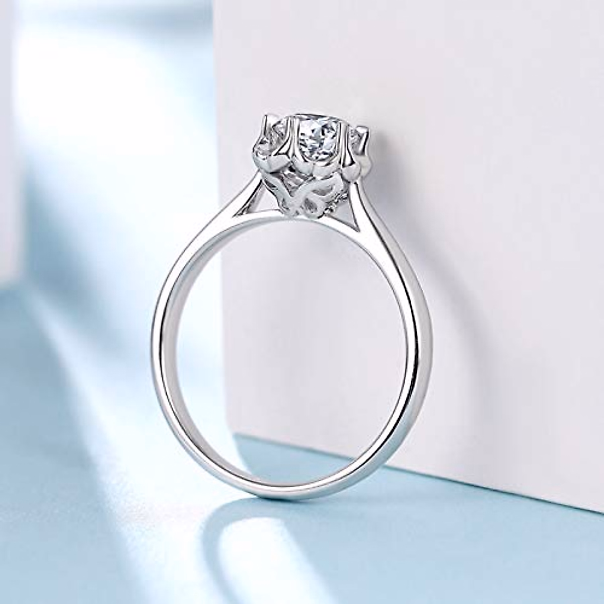 KnBoB Wedding Engagement Rings for Women,18K White Gold Holding Flowers 0.2ct Diamond Size 13