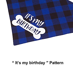 PTDECOR Dog Birthday Party Supplies, Plaid Boy Dog Birthday Hat with Numbers It's My Birthday Dog Puppy Birthday Bandana with Bow Set (Blue)