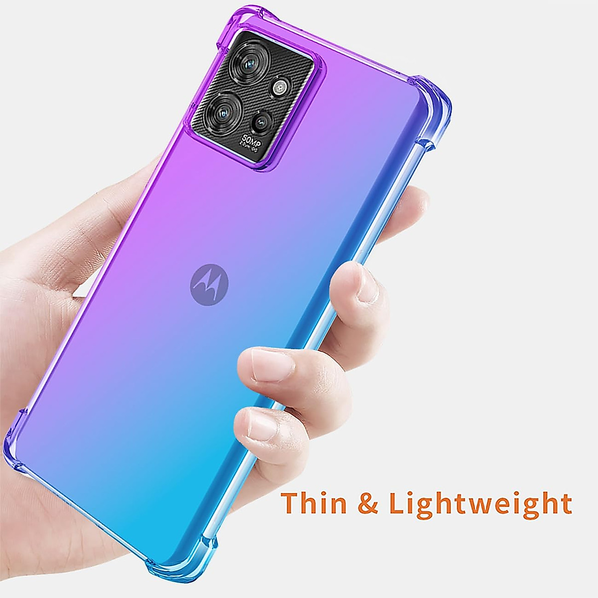 DFTCVBN Phone Case for Moto ThinkPhone Case, ThinkPhone 5G Case with HD Screen Protector, Crystal Rainbow Gradient Slim Clear Phone Cover TPU Back Protective Case for Motorola ThinkPhone Purple/Blue