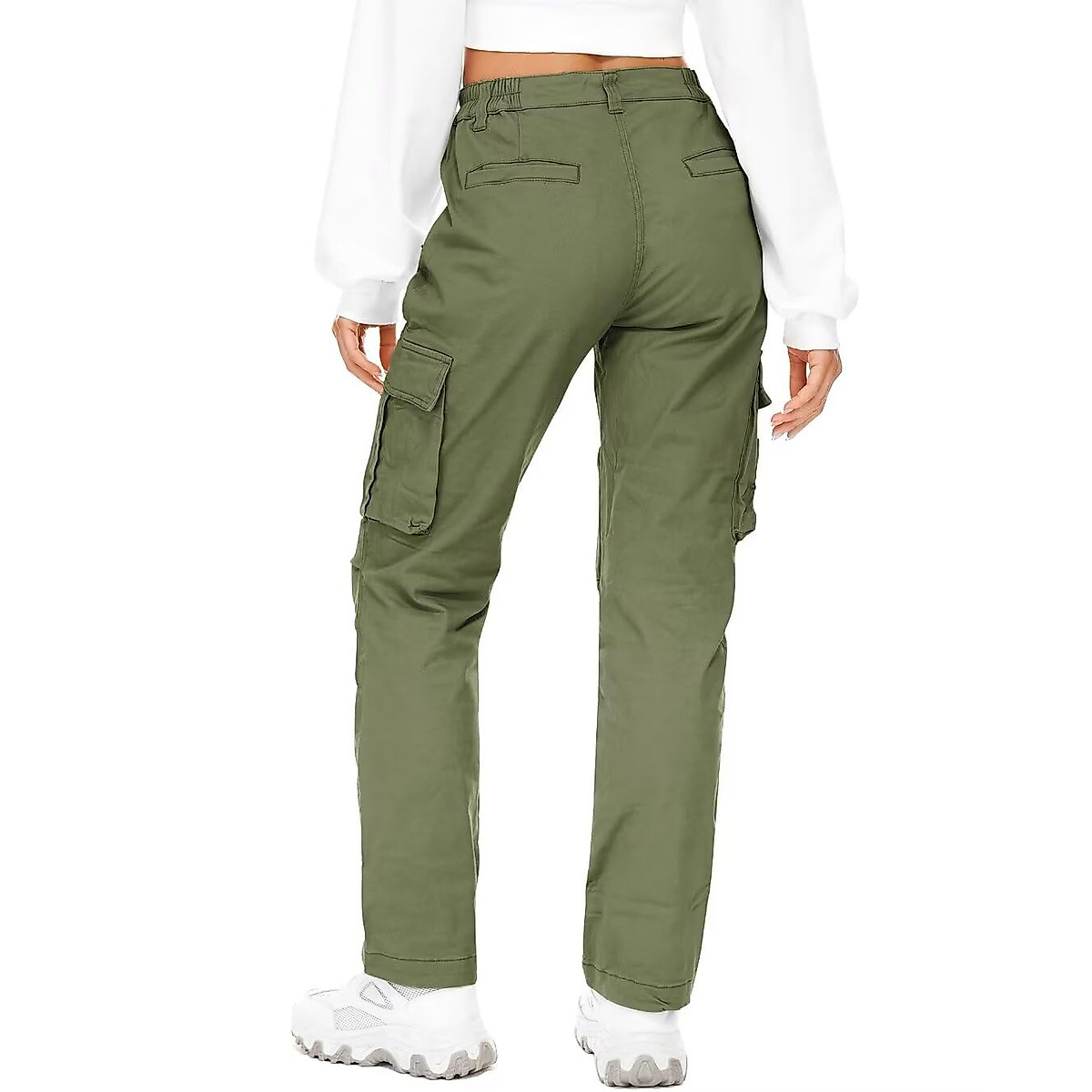 AKARMY Women's Relaxed Fit Cargo Pants Outdoor Sport Hiking Pants Casual Pants Parachute Pants with Zipper Pockets 8611 Military Green 10