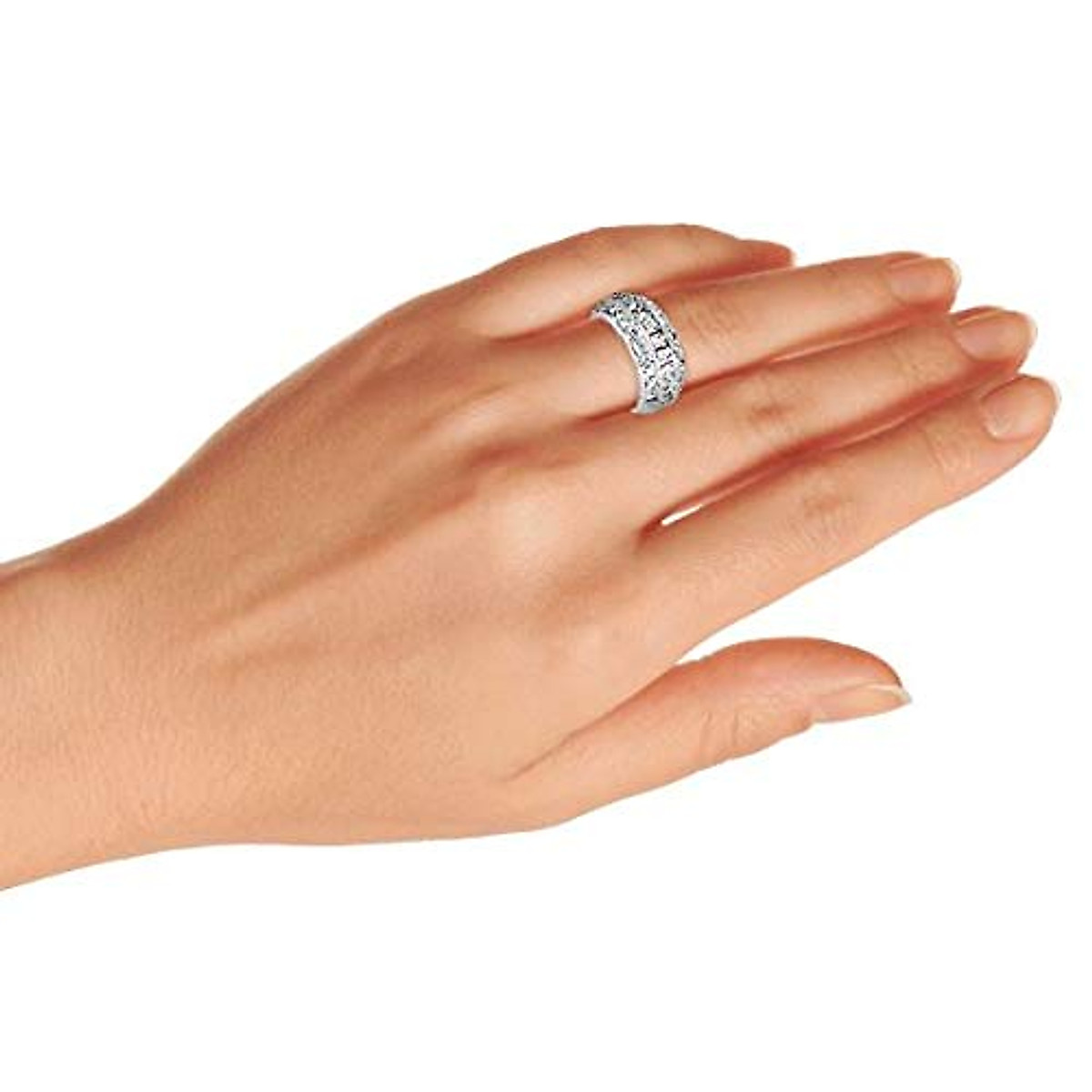 Bling Jewelry Art Deco AAA Cubic Zirconia Half Eternity Channel Set Princess Cut CZ Dome 3 Row Wide Statement Wedding Band Ring For Women .925 Sterling Silver Comfort Fit 8MM