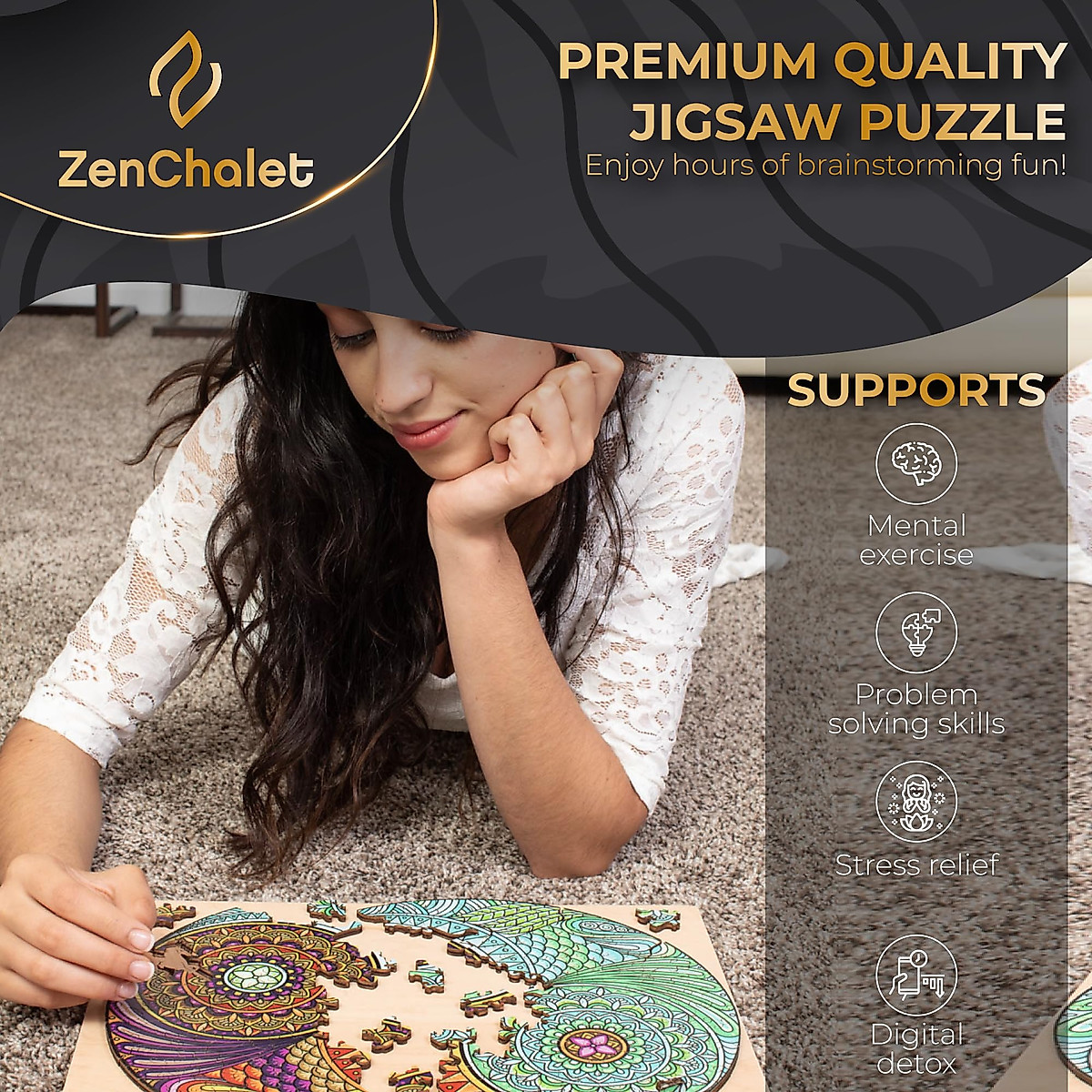 ZenChalet - Yin Yang Jigsaw Puzzles for Adults 200 Piece - Wooden Jigsaw Puzzle for Aduls, Perfect as Spiritual Puzzle Gifts, Uniquely Shaped Pieces - Mind Puzzle for Adults
