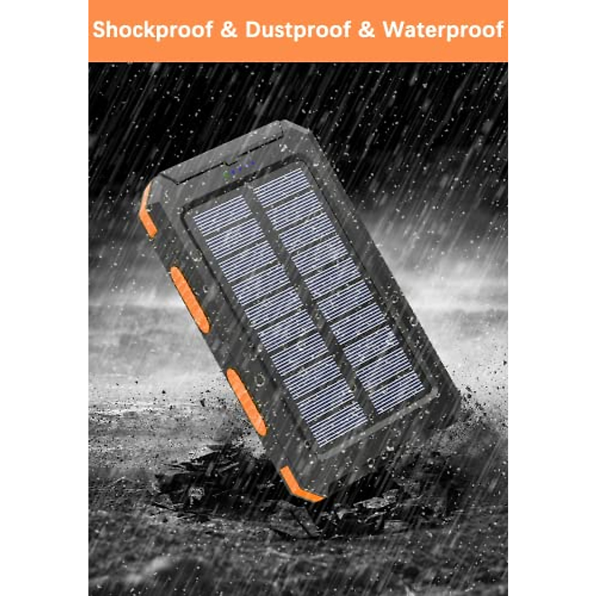 Solar Charger 20000mAh Power Bank Portable Solar Phone Charger, Camping Waterproof External Battery Charger for Cell Phone, 2 USB/LED Flashlight with Compass for Outdoor Activities