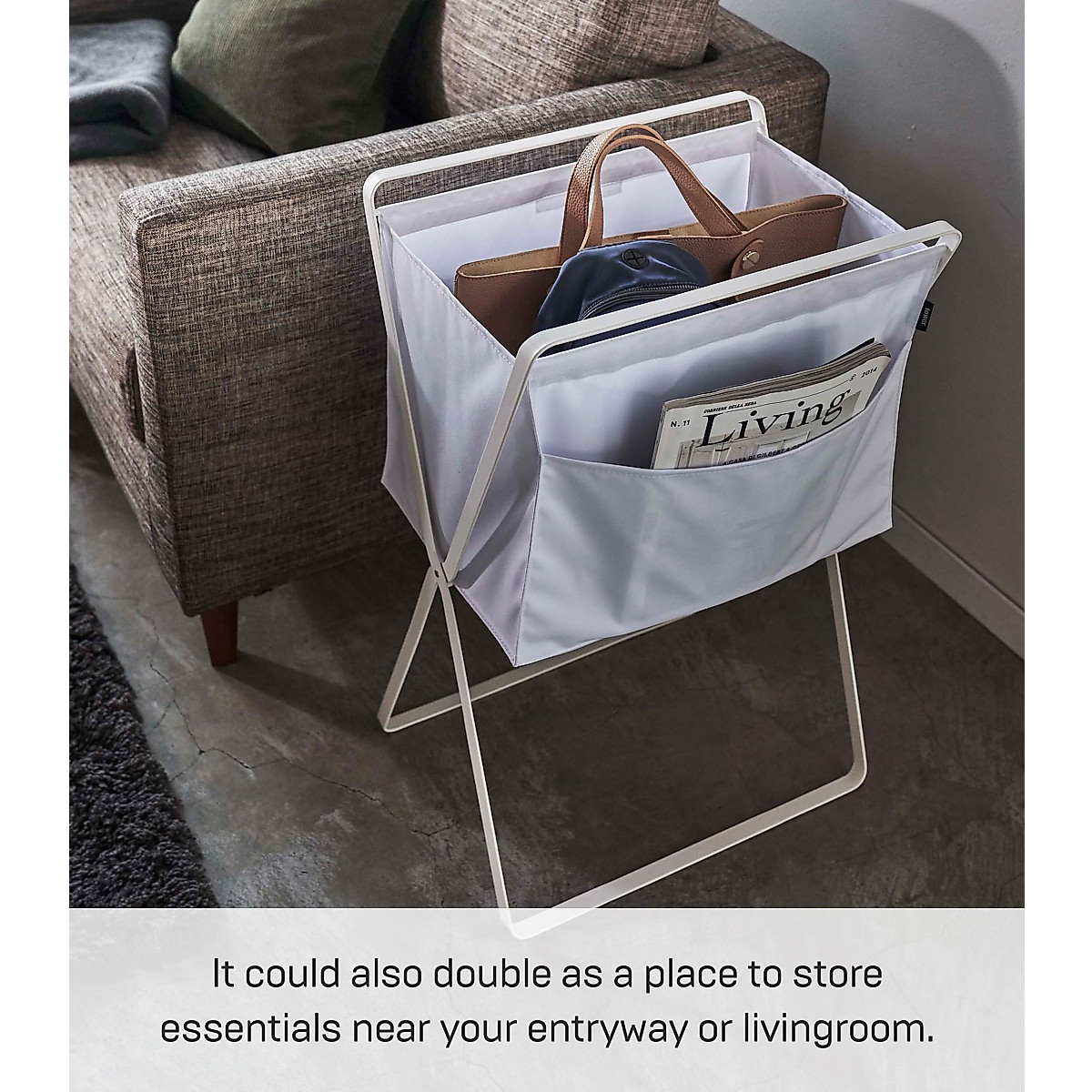 Yamazaki Home Tower Space Saving Storage Hamper, 27.6" - Steel - 9.8 Gallons, 35 Liters