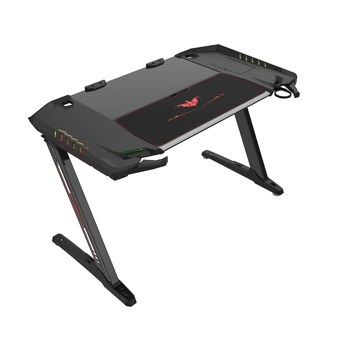 EUREKA ERGONOMIC Gaming Desk with led Lights, Multi-Functional Gaming Computer Table with Retractable Cup Holder Headset Hook for Men Boyfriend Female Gift，50 inch